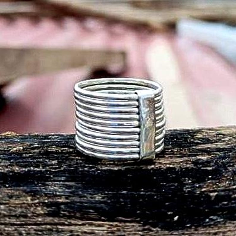 Handmade Silver Multi-band Ring, Modern Unisex Statement Stacking Ring ...