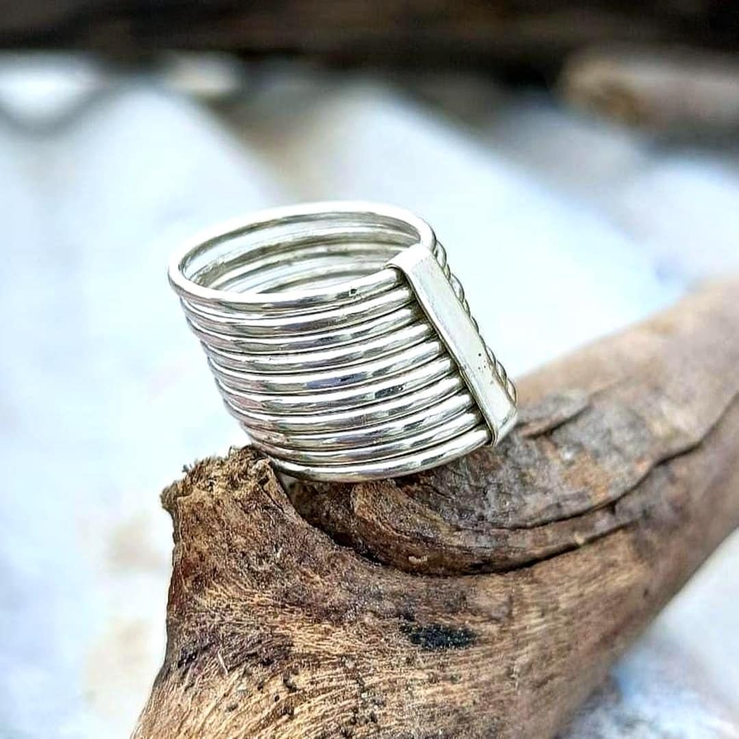 Handmade Silver Multi-band Ring, Modern Unisex Statement Stacking Ring ...