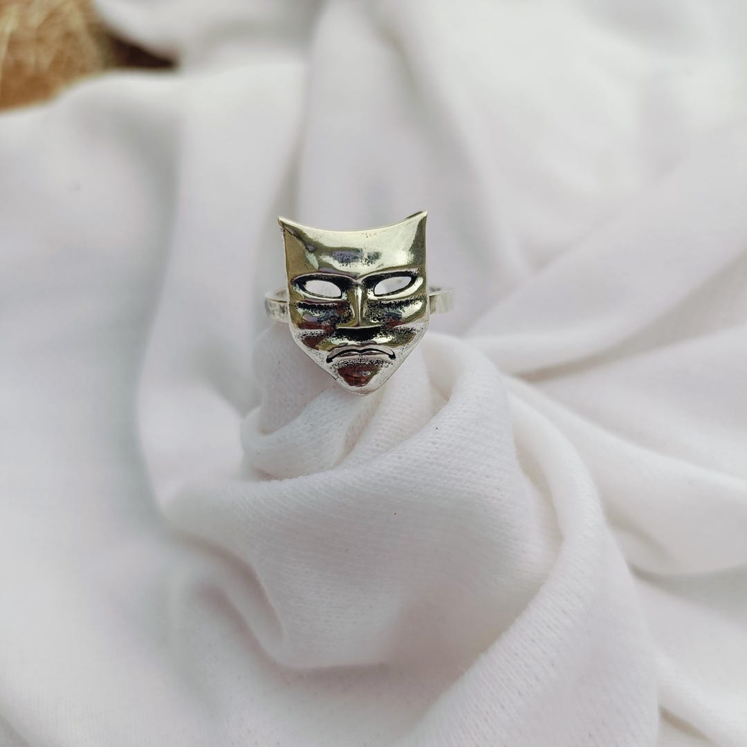 Sterling Silver Sad Mask Ring | Tragedy Theater Ring | Emotional ...