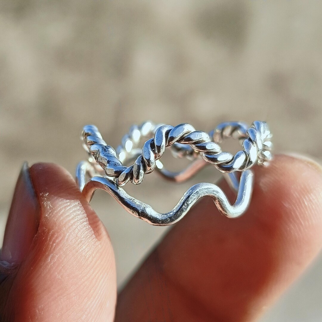 Handmade Twisted-rope & Wave-silver Ring | Minimalist 925-sterling ...