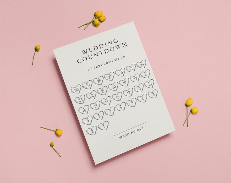 30 Day Wedding Countdown Printable | 30 Day Calendar for Bride | Days ...
