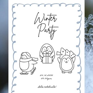 Winter Penguin Line Art SVG Bundle: Holiday Clipart (digital Download ...