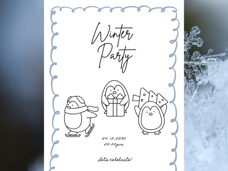 Winter Penguin Line Art SVG Bundle: Holiday Clipart (digital Download ...