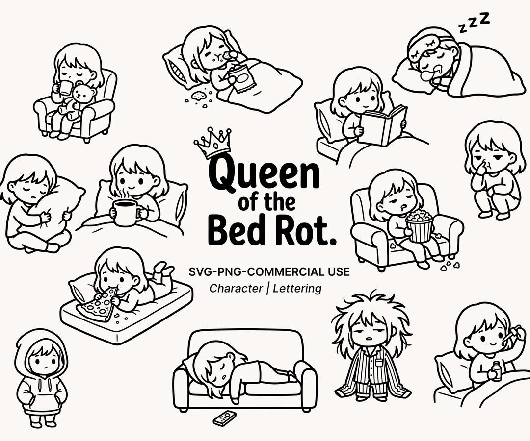 Bed Rot Chibi Clipart Bundle | Lazy Girl SVG PNG - Etsy