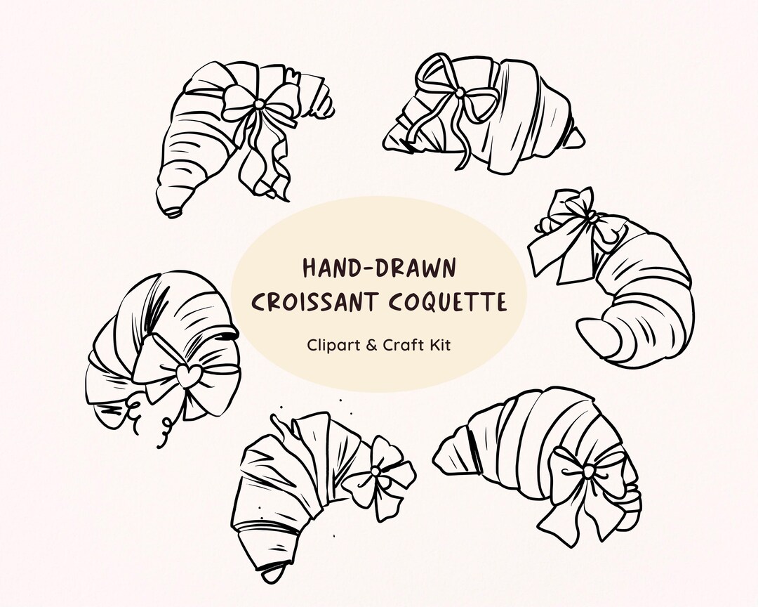 Croissant Coquette SVG Bundle: Pink Bows, Bakery Clipart (digital ...