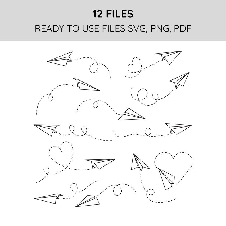 Paper Plane Flight Path SVG Bundle | Heart Route, Travel Doodles ...