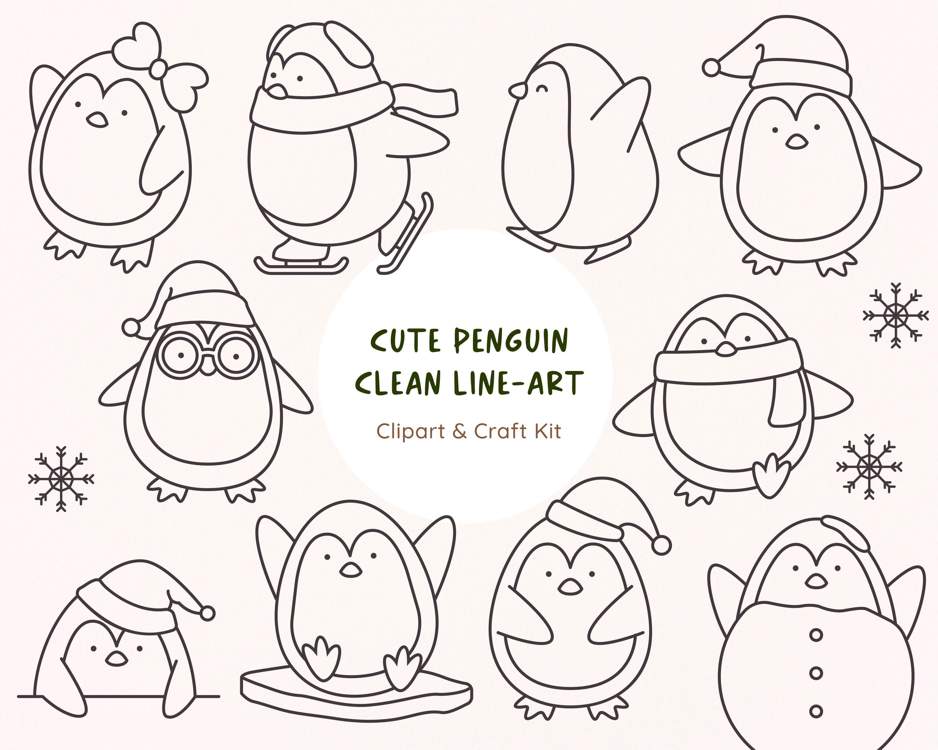 Winter Penguin Line Art SVG Bundle: Holiday Clipart (digital Download ...