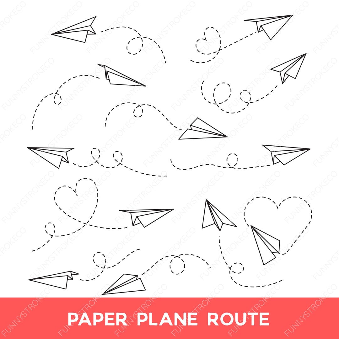 Paper Plane Flight Path SVG Bundle | Heart Route, Travel Doodles ...