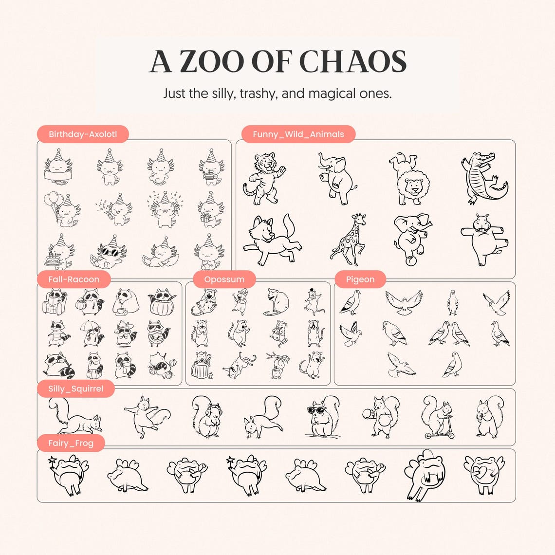 Weirdo Animal SVG Bundle, Silly Opossum Raccoon Pigeon Clipart, Funny ...