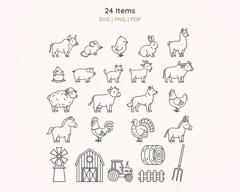 Farm Animal SVG Clipart Bundle | Hand-drawn Nursery Graphics (digital ...