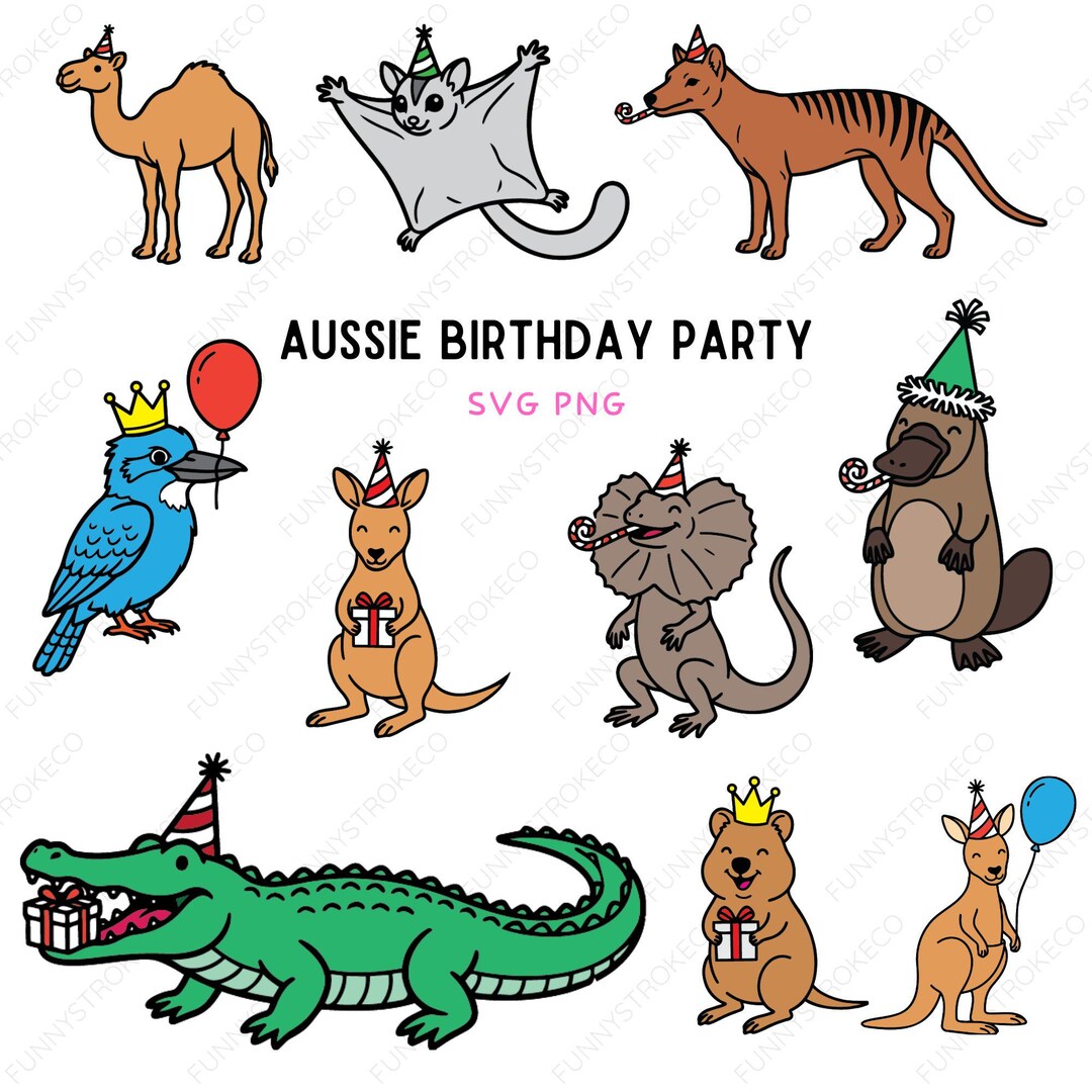 Aussie Birthday Party Animals SVG Clipart Bundle (PNG, PDF) - Etsy