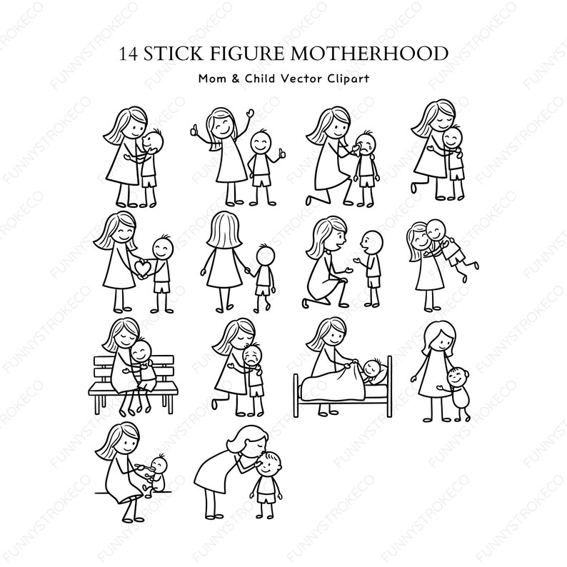 Stick Figure Motherhood Clipart | Minimalist Mom Child Vector Designs ...