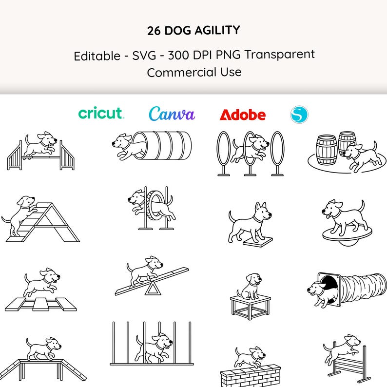 Dog Agility SVG Bundle | Training Course Clipart & Vectors (SVG, PNG ...