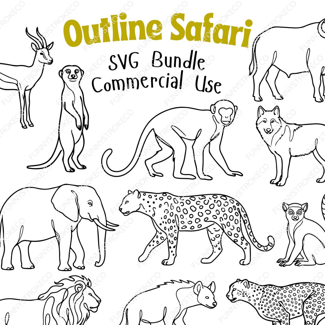 Outline Safari Animals SVG Bundle | Realistic Zoo Clipart | Jungle ...