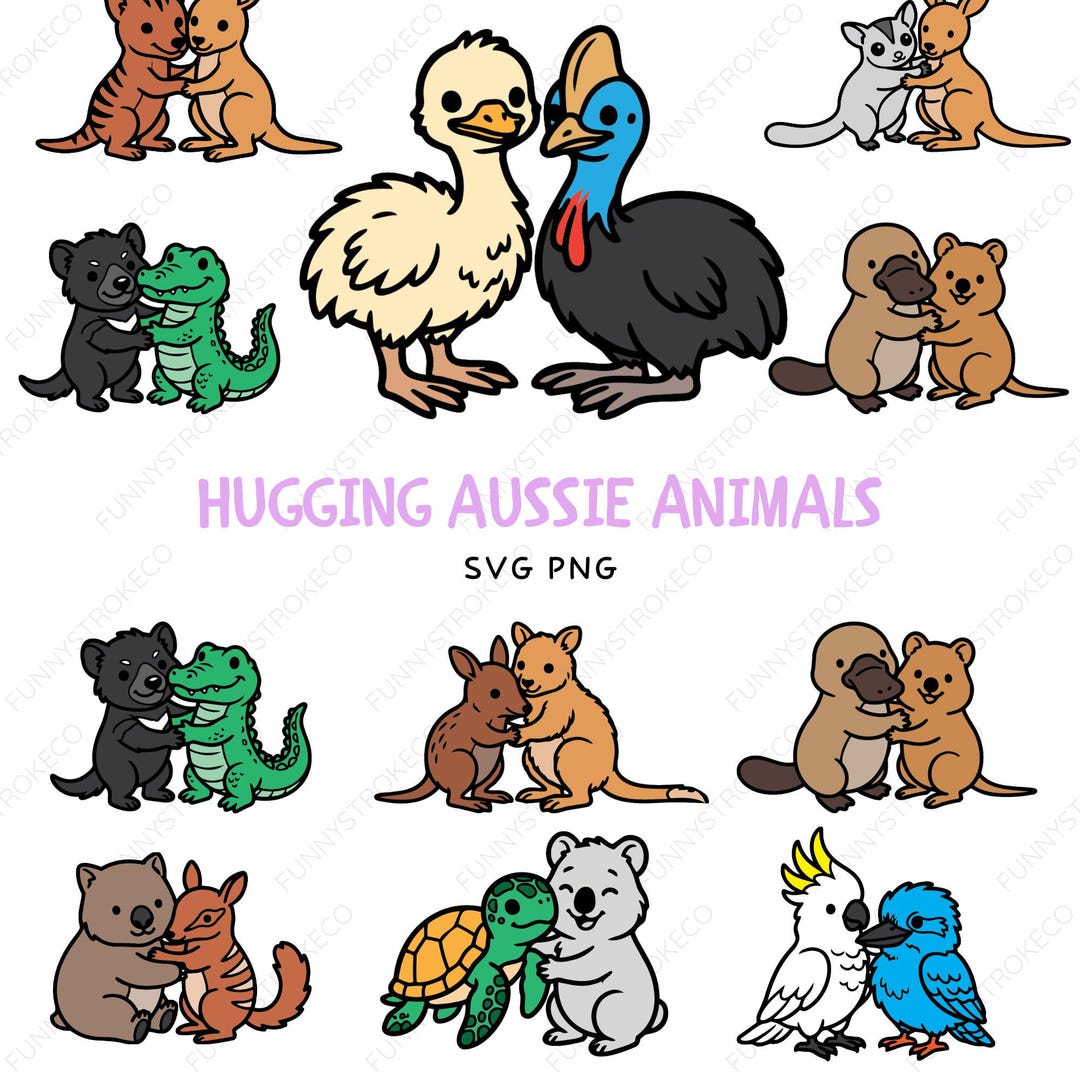 Hugging Aussie Animal SVG | Australian Wildlife Couple Clipart | Koala ...