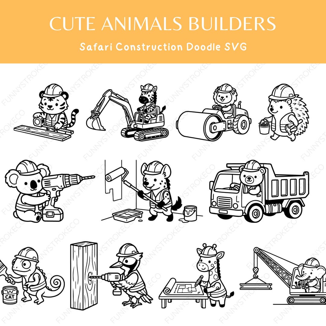 Safari Construction Animals SVG | Jungle Builders Doodle Clipart ...