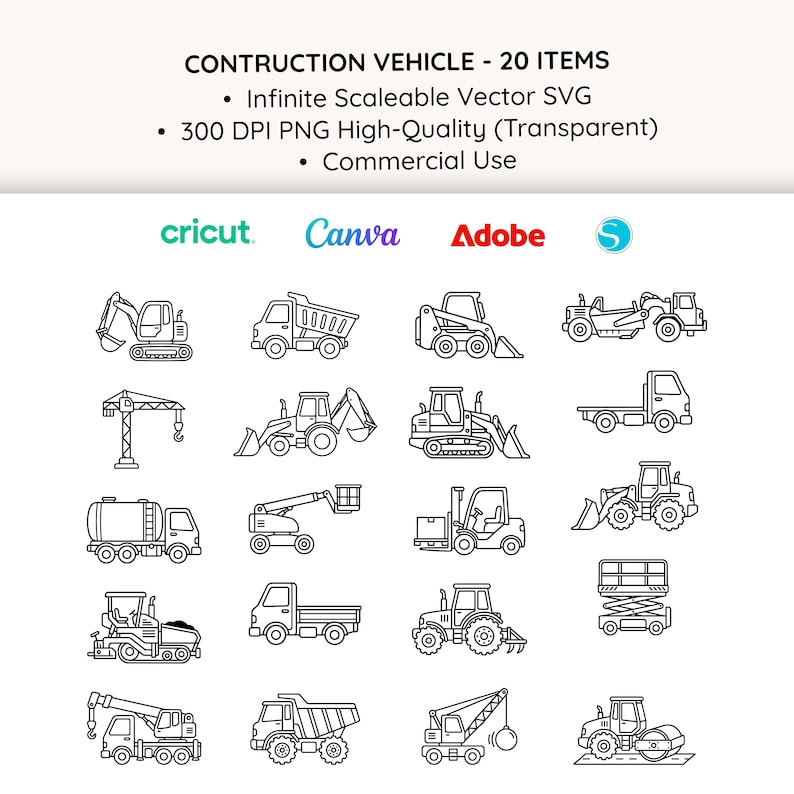 Construction Vehicle SVG Bundle | Kids Coloring Pages, Nursery Decor ...