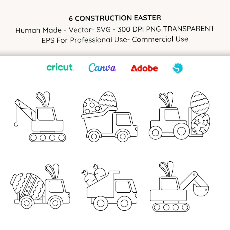 Easter Construction Truck SVG | Boys Coloring Page, Laser Cut File ...