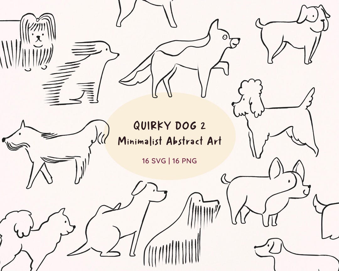 Dog Line Art SVG Bundle: Quirky Minimalist Pet Clipart (digital ...