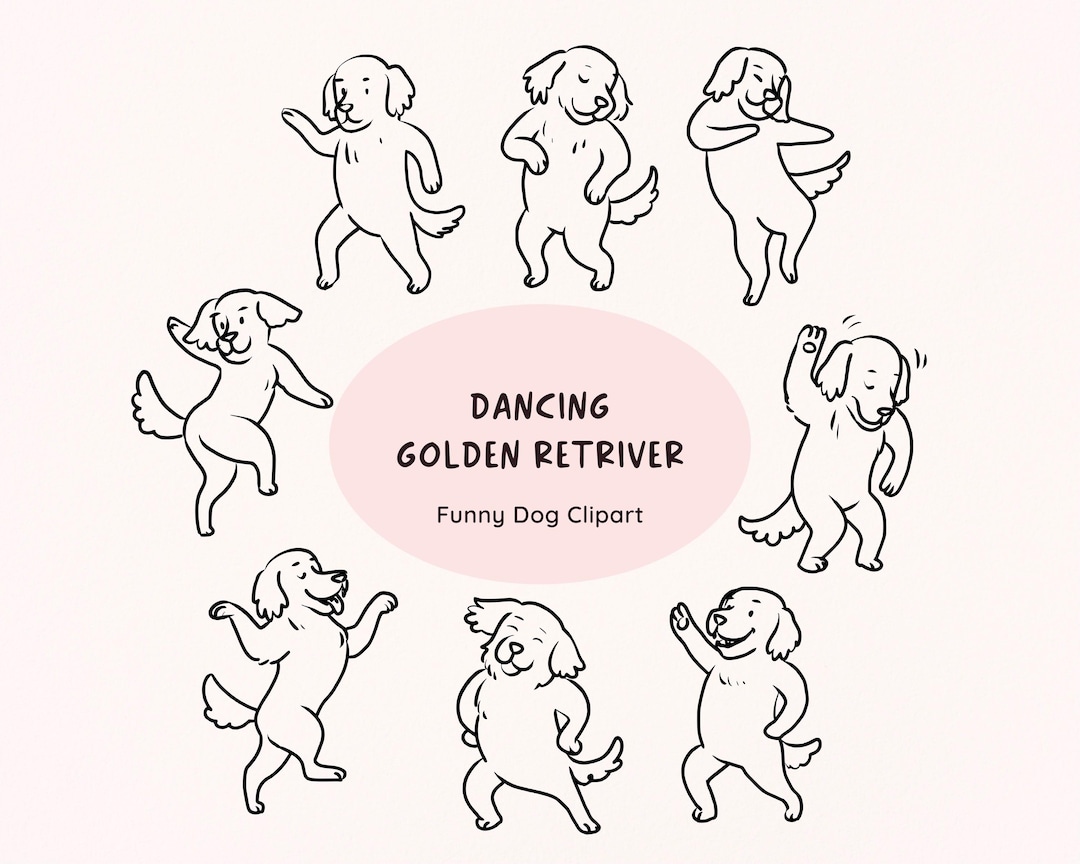 Dancing Golden Retriever Clipart: Hand-drawn Dog SVG & PNG Bundle ...