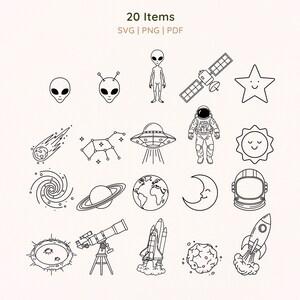Space Element SVG Bundle | Astronaut Alien Clipart | Hand-drawn Digital ...