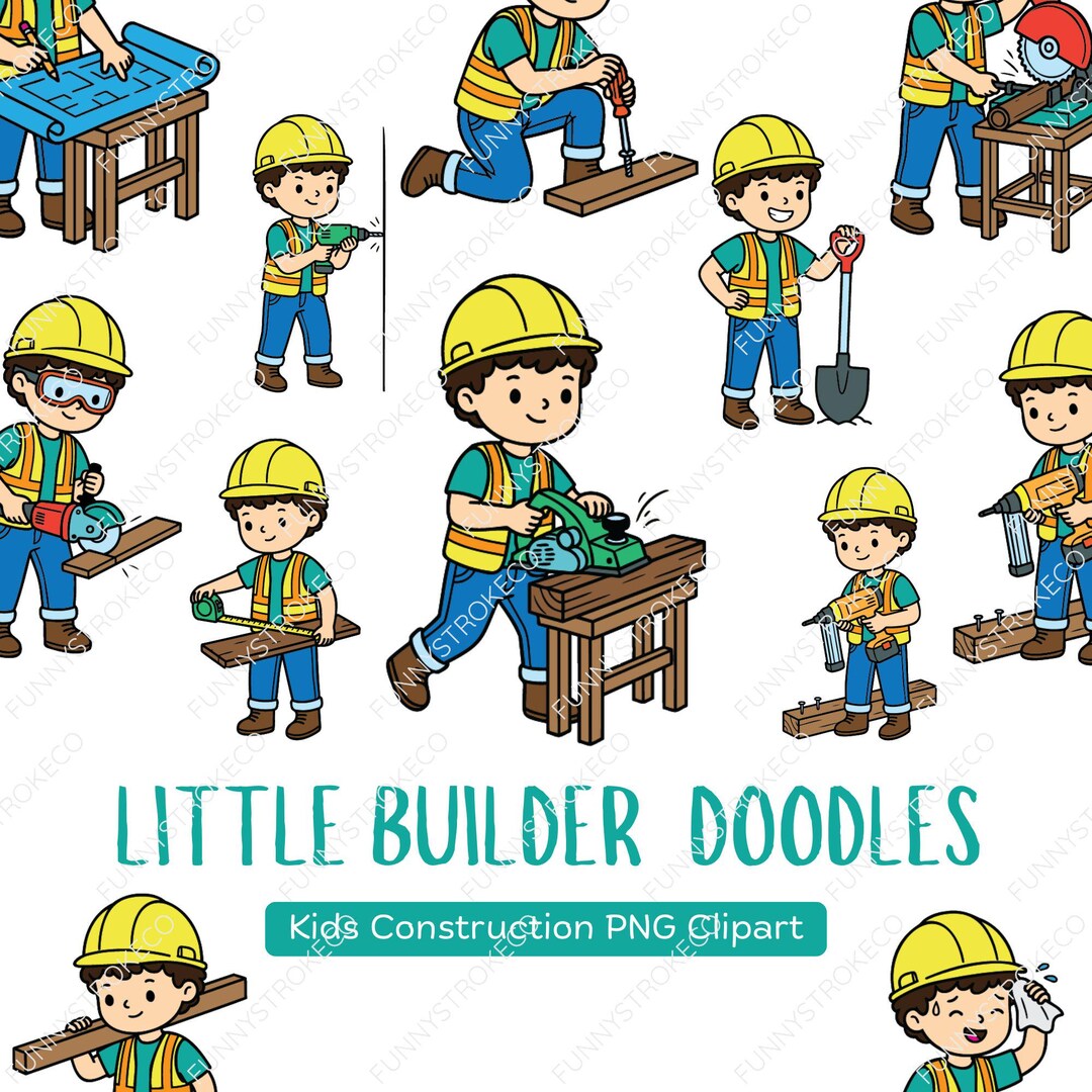 Little Builder Doodles Construction Clipart | Kids Handyman Vector PNG ...