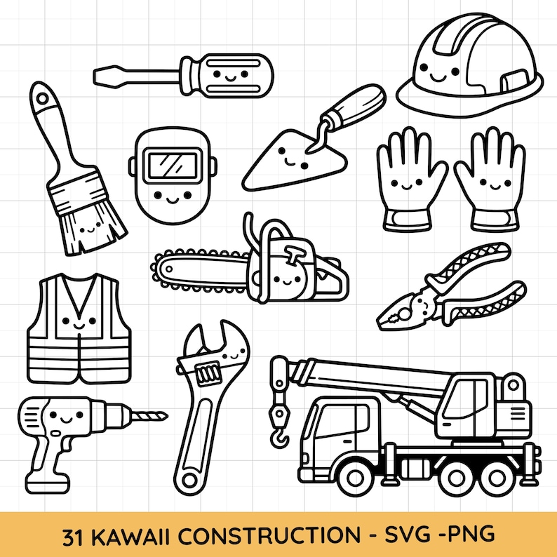 Kawaii Construction Clipart, Happy Tools SVG, PNG SVG Bundle - Etsy