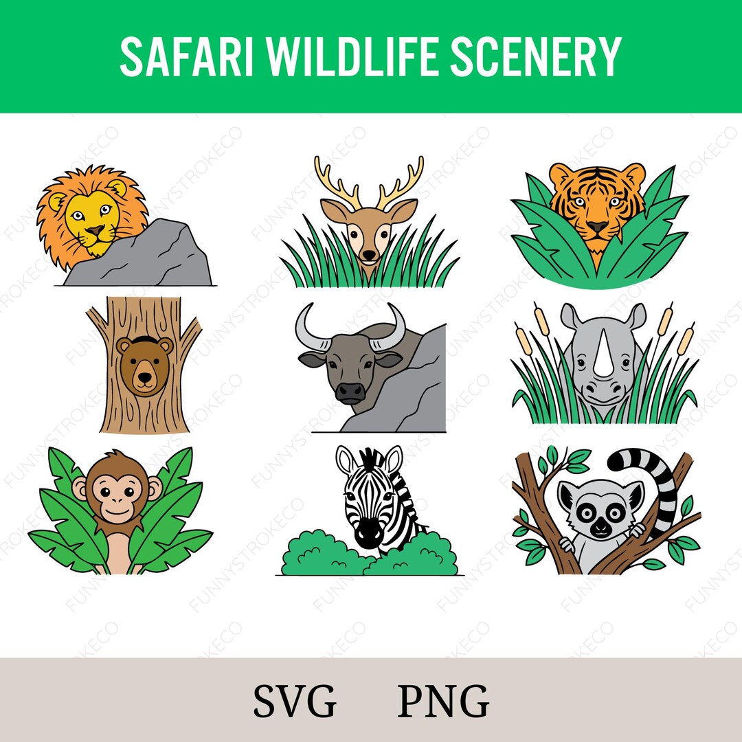 Safari Wildlife Scenery SVG | Jungle Animals, Habitats, Vector Clipart ...