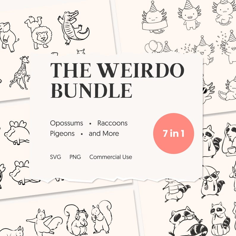 Weirdo Animal SVG Bundle, Silly Opossum Raccoon Pigeon Clipart, Funny ...