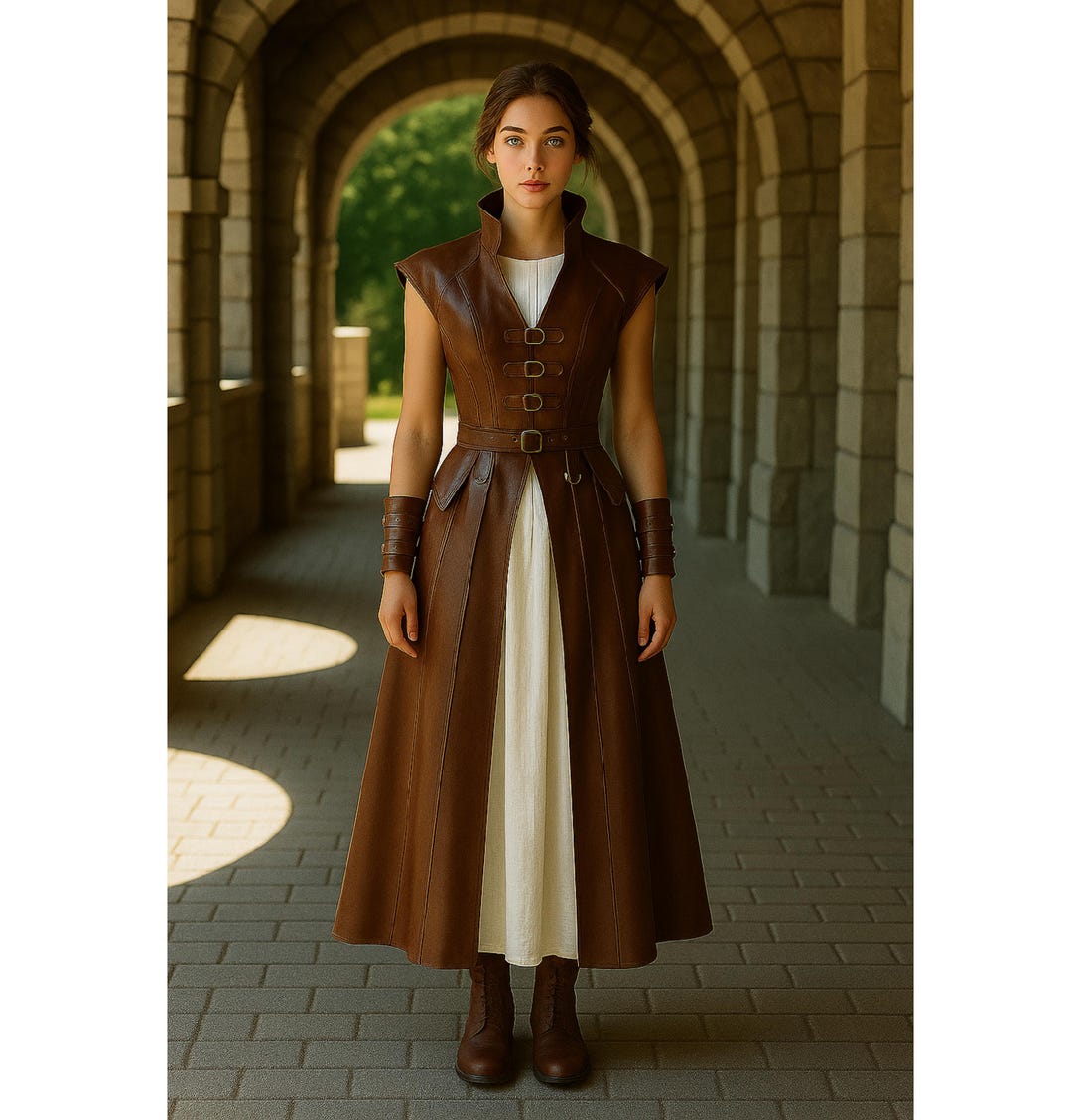 Brown Leather Overdress: Medieval Renaissance Gown With Cuffs - Etsy
