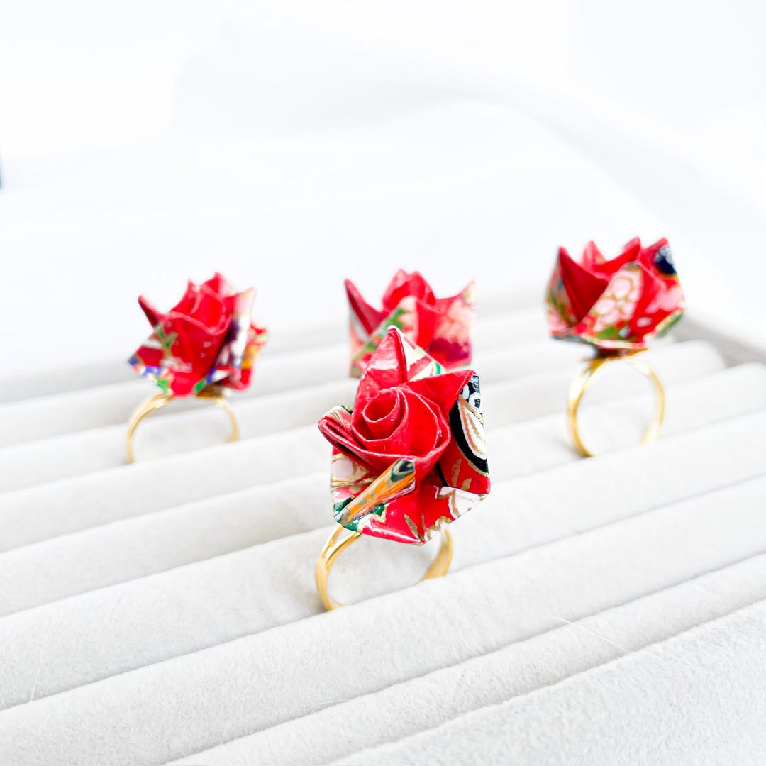 Origami Rose Ring | Japanese Chiyogami Paper Art Ring - Etsy