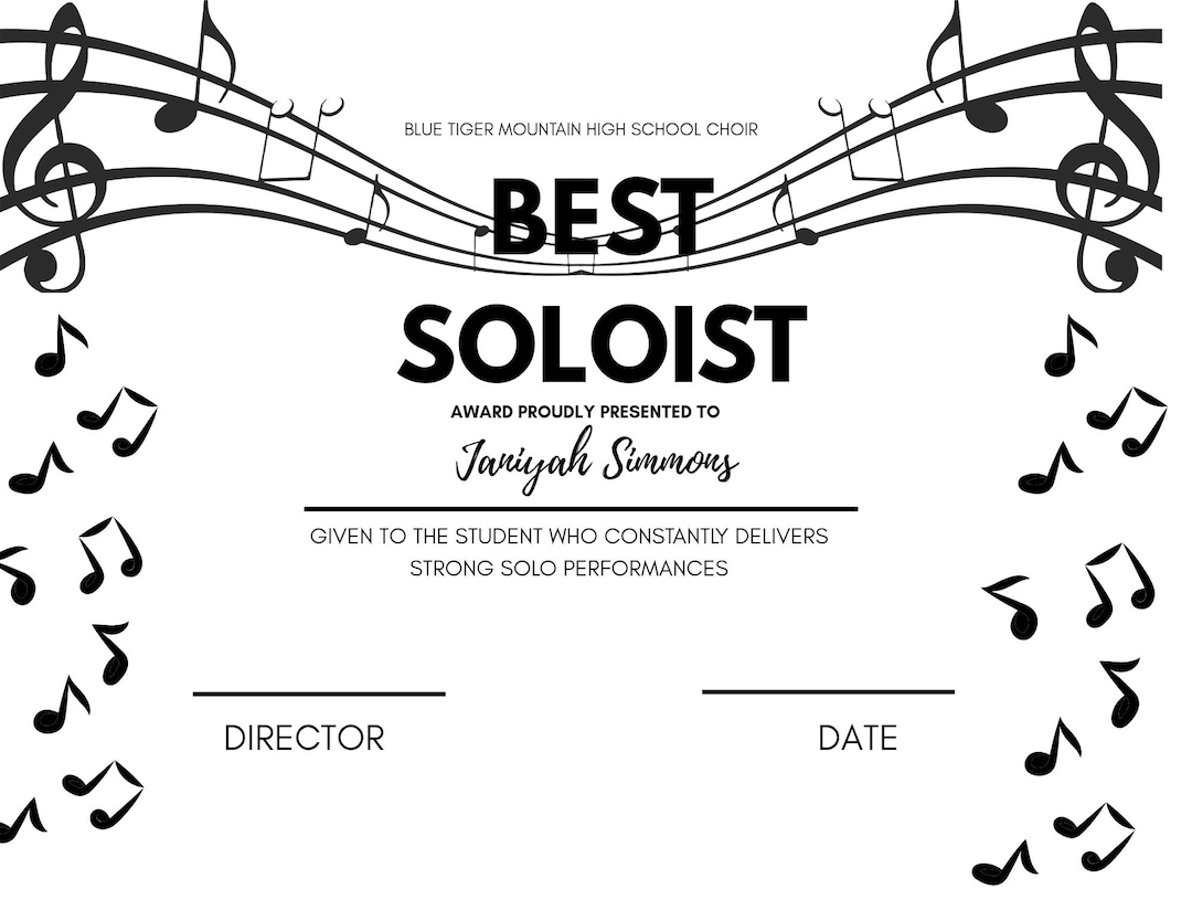 Editable Choir Award Template: School Awards (digital Download) - Etsy