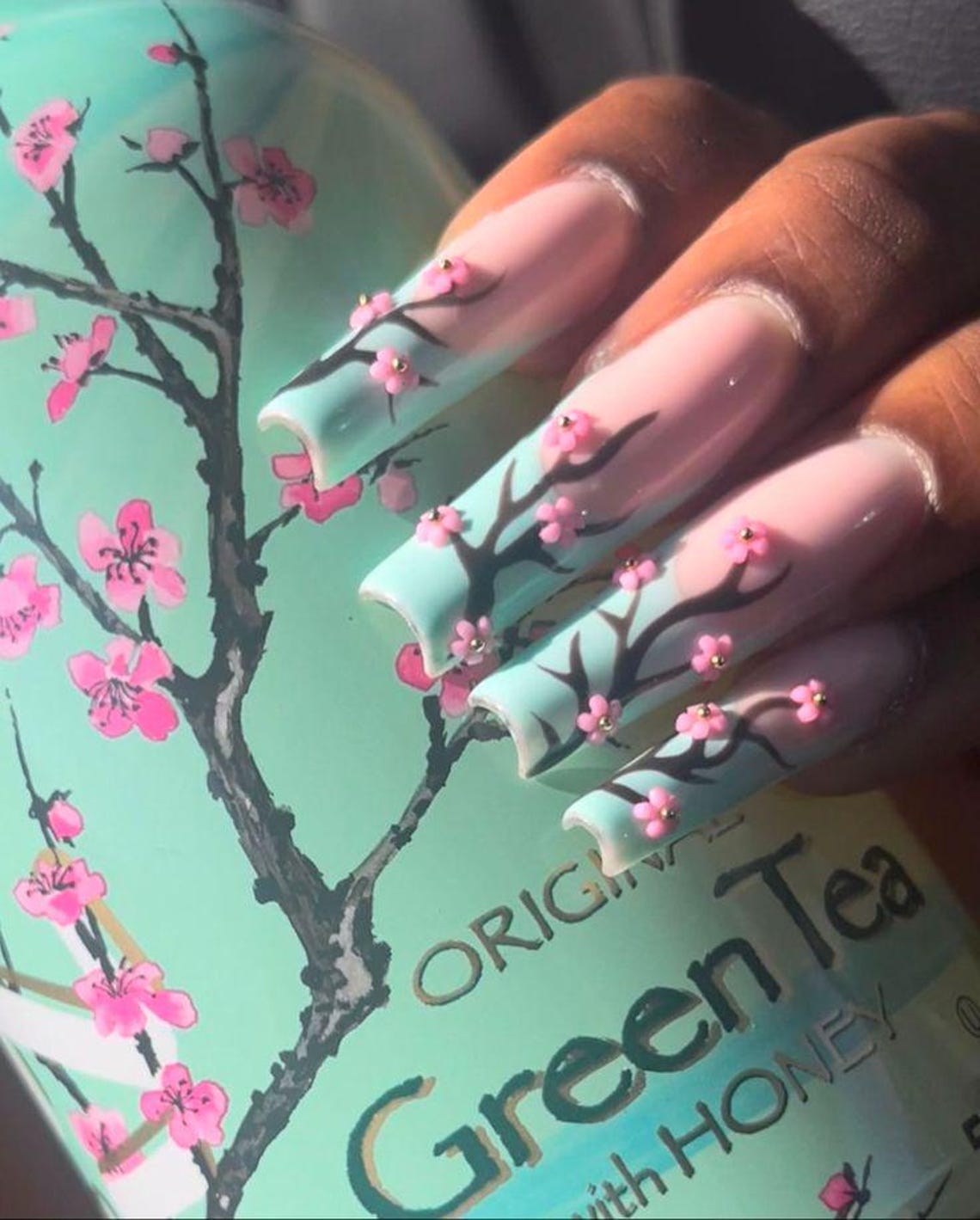 Arizona Tea Press-on Nails – Green Floral Nail Set - Etsy