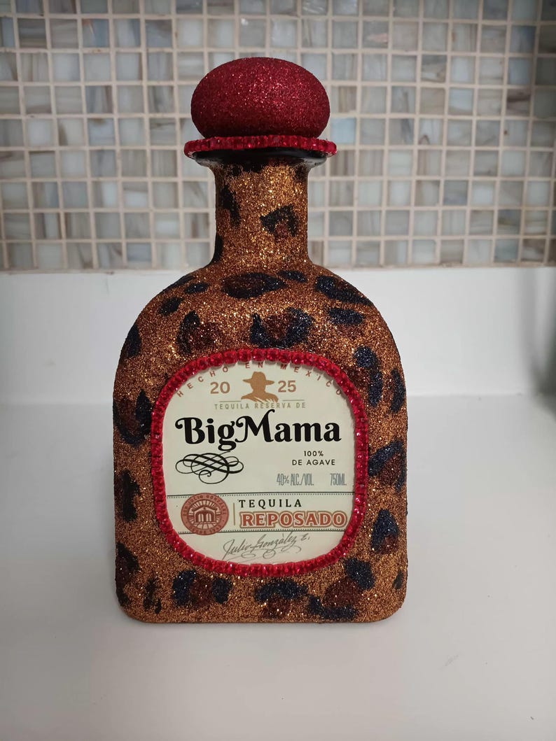 Bedazzled Don Julio Bottle – Leopard Print Rhinestone Decor, “BIG MAMA ...