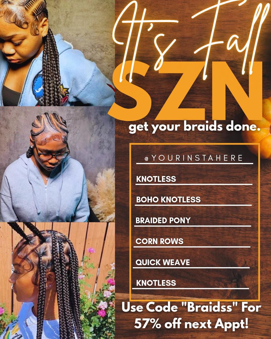 Fall Braids Flyer | Autumn Hairstyle Booking Flyer | Editable Canva ...