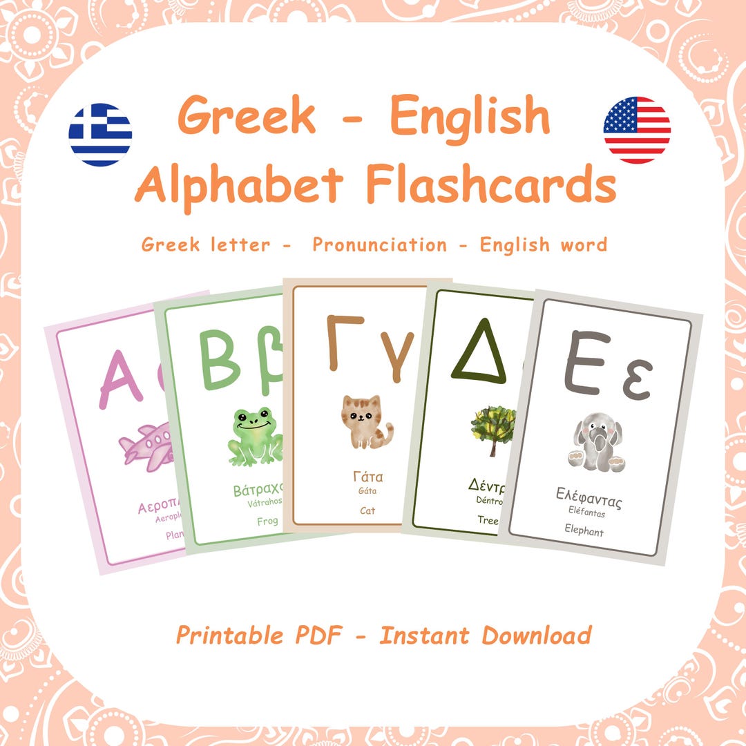 Greek Alphabet Flashcards Printable (Ελληνικό Αλφάβητο) | Greek–english ...