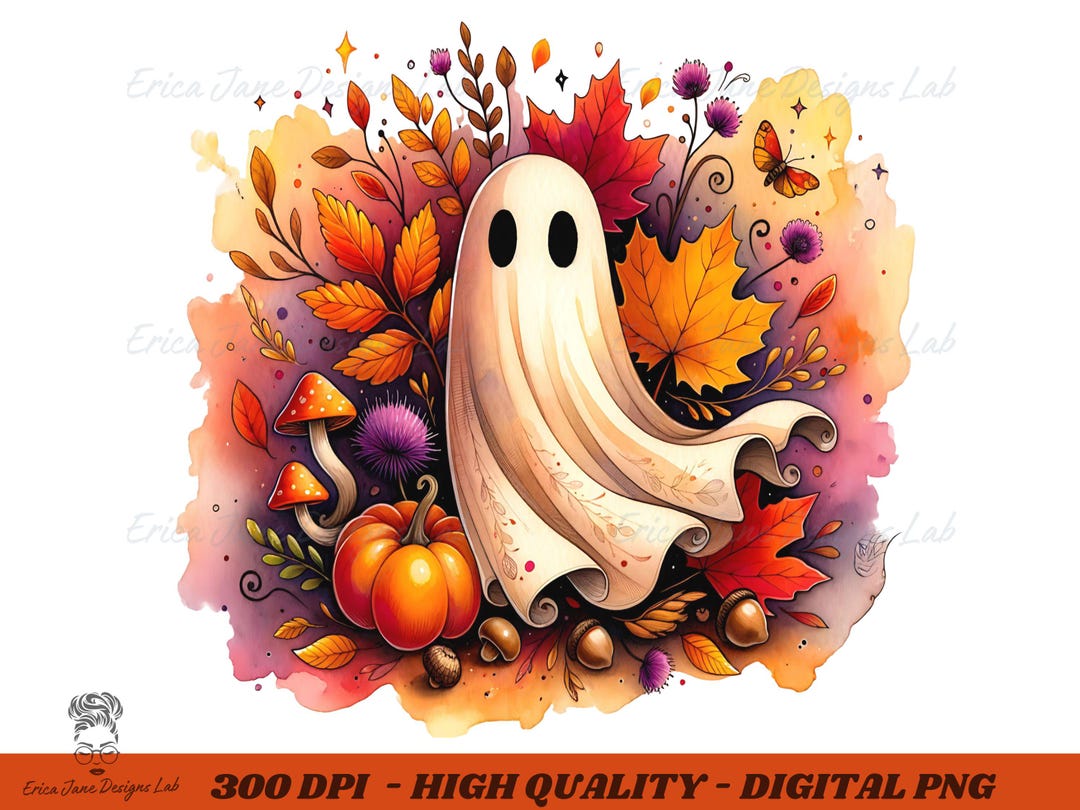 Autumn Ghost PNG Sublimation, Boho Cottagecore Halloween Digital ...