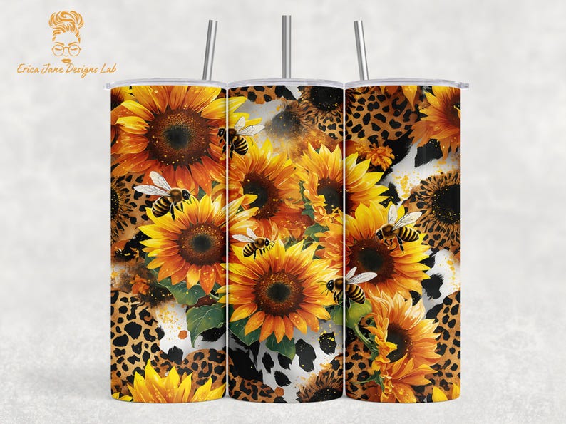 Leopard Print Sunflower Cow 20oz Sublimation Tumbler Design, Boho 20 Oz ...