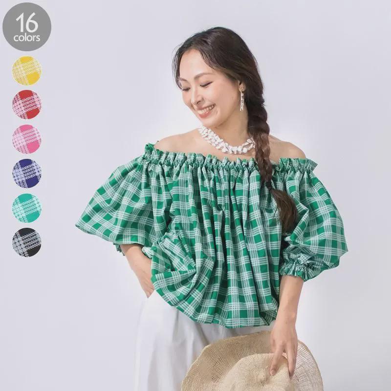 Hawaiian Palaka Print 2-way Blouse – One Size Loose Fit Top, Tropical ...