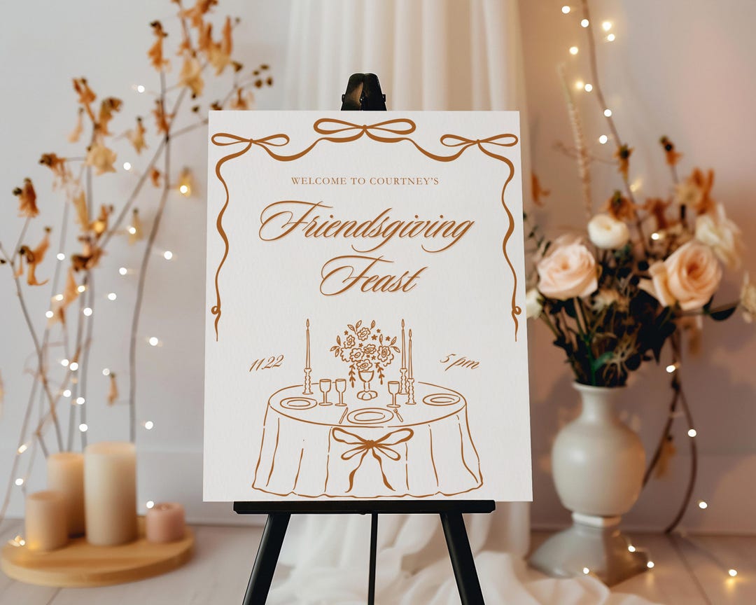 Friendsgiving Feast Welcome Sign, Printable Fall Party Decor, Elegant ...