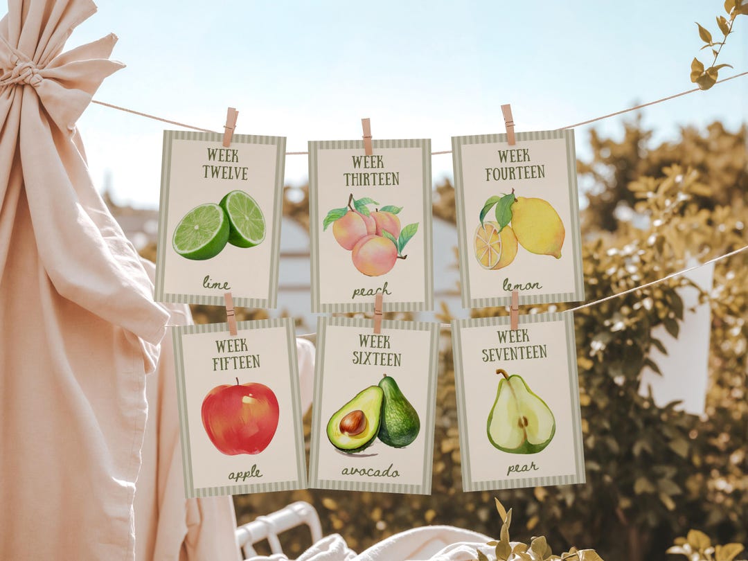 Fruit & Vegetable Baby Milestone Size Card Templates, Printable Weekly ...
