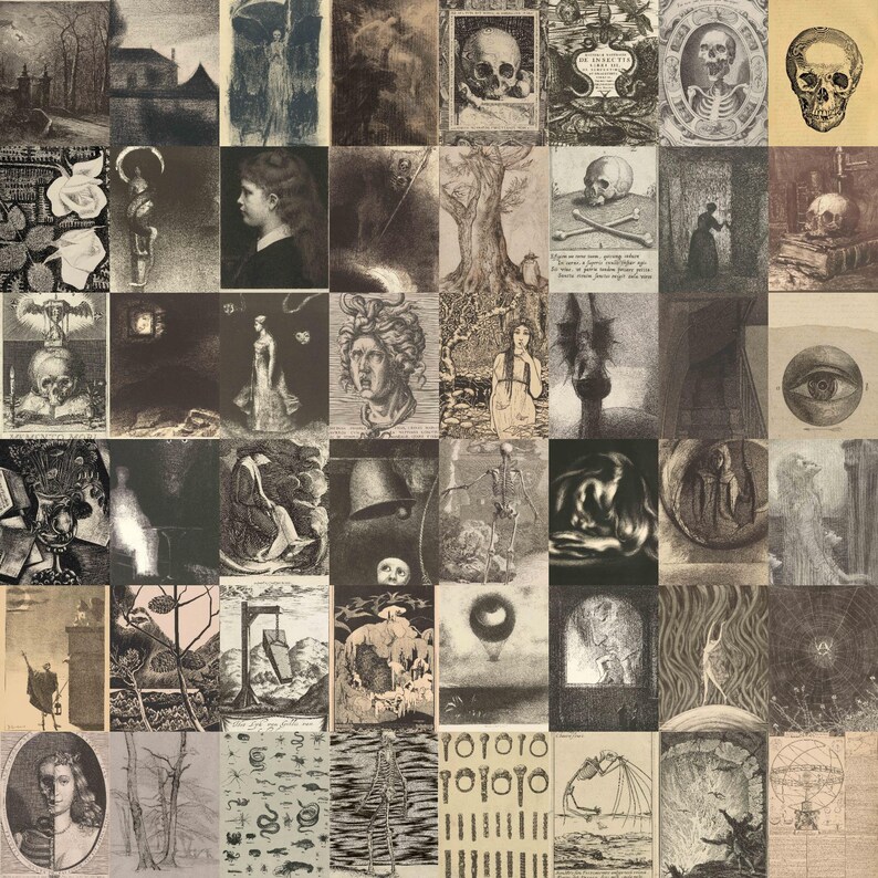 100+ Vintage Goth Art Prints: Dark Academia Collage Kit (digital ...