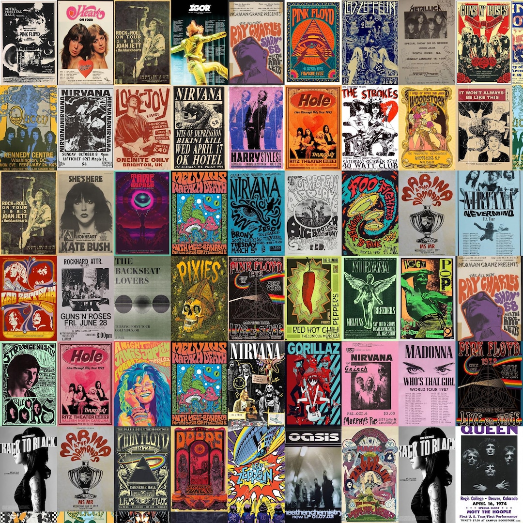 250 Pcs Vintage Rock Band Poster Collage Kit (digital Download) - Etsy