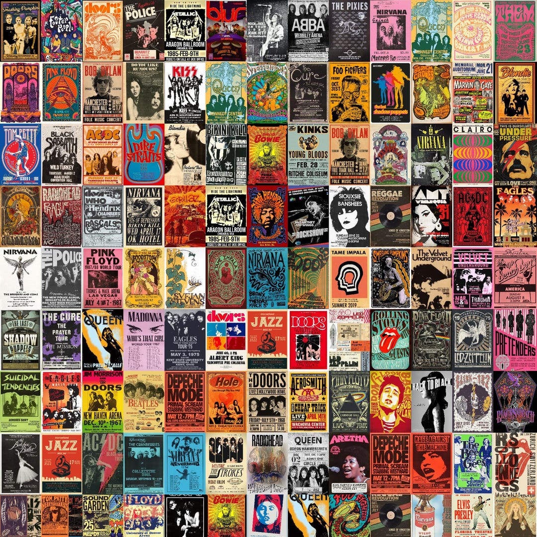 1000+ Retro Concert Posters | Classic Rock Band Wall Art (digital ...