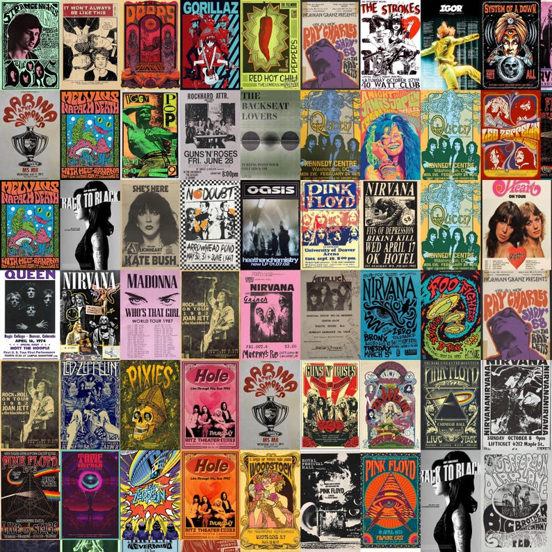 250 Pcs Vintage Rock Band Poster Collage Kit (digital Download) - Etsy