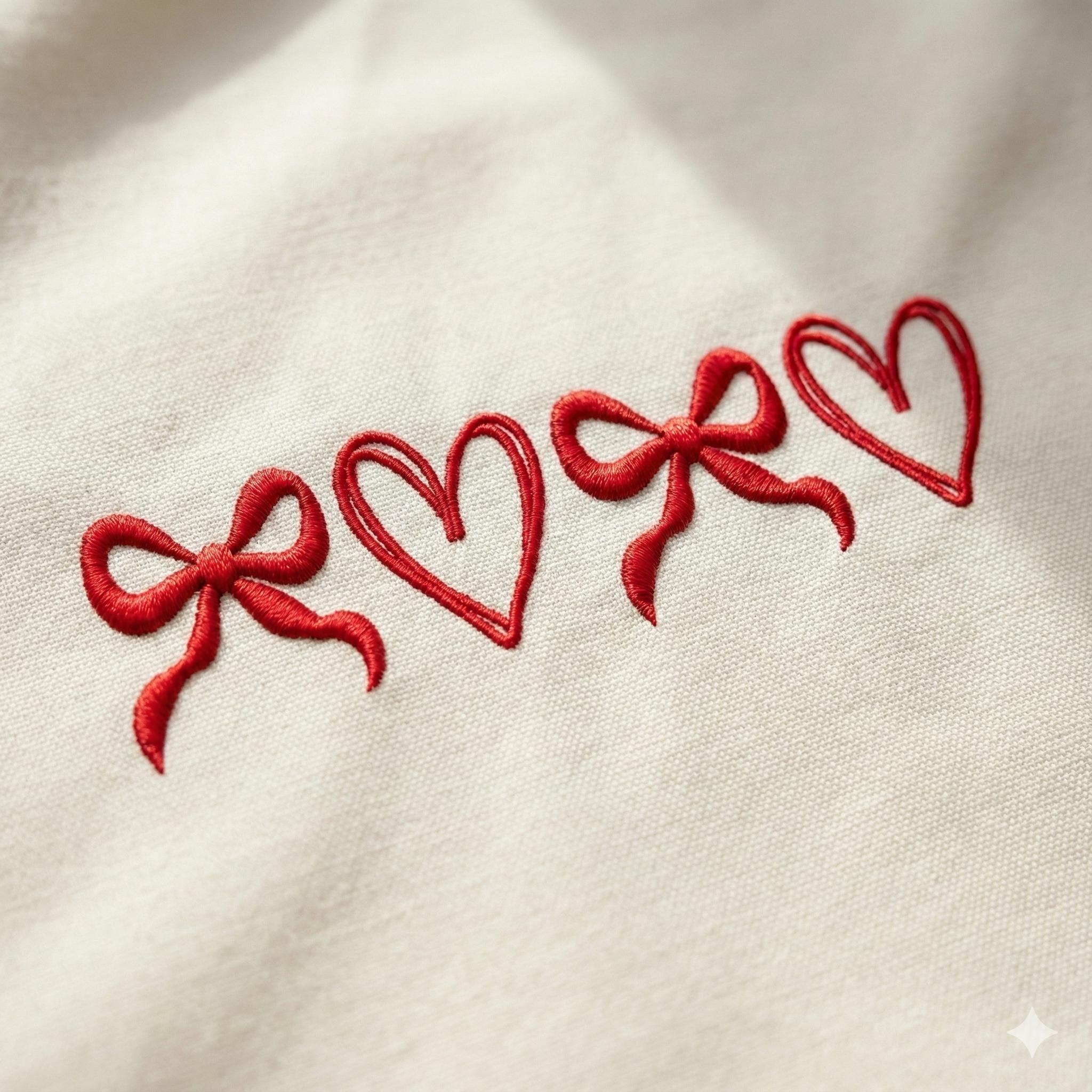 Coquette Heart Bow Embroidery Design, Red Bows Border, Girly Valentine ...