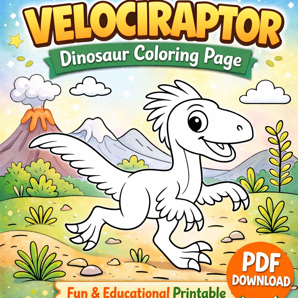 Velociraptor Coloring Page Printable | Dinosaur Activity Sheet (digital ...