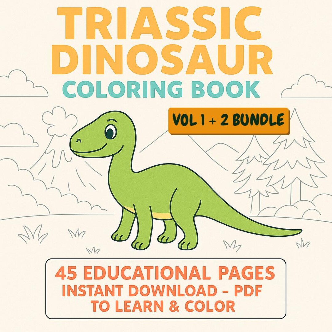 Triassic Dinosaur Coloring Book Bundle: 45 Printable Educational Pages ...