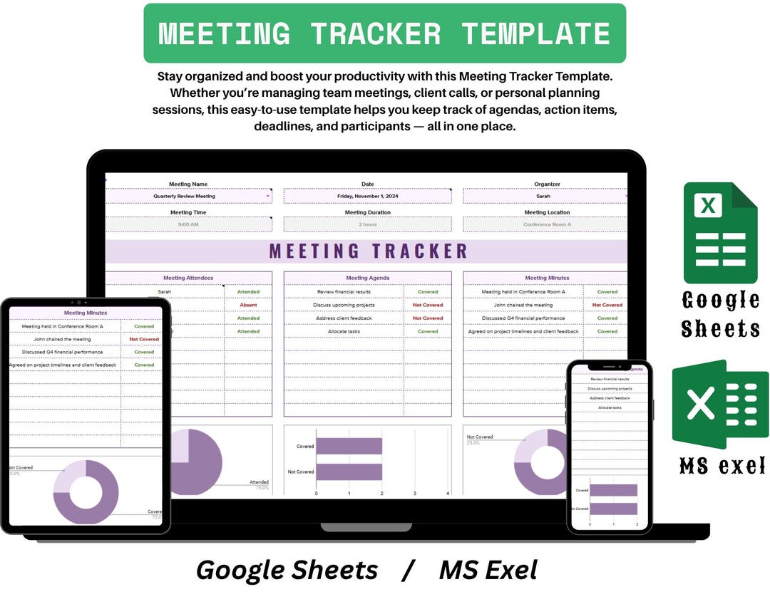 Meeting Tracker Template, Printable Meeting Notes PDF, Editable Agenda ...