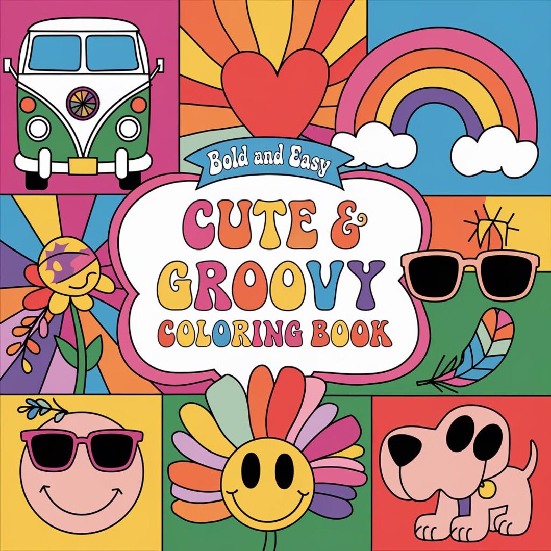 Cute Groovy Coloring Pages, Retro 70s Printable Art, Funky Digital ...